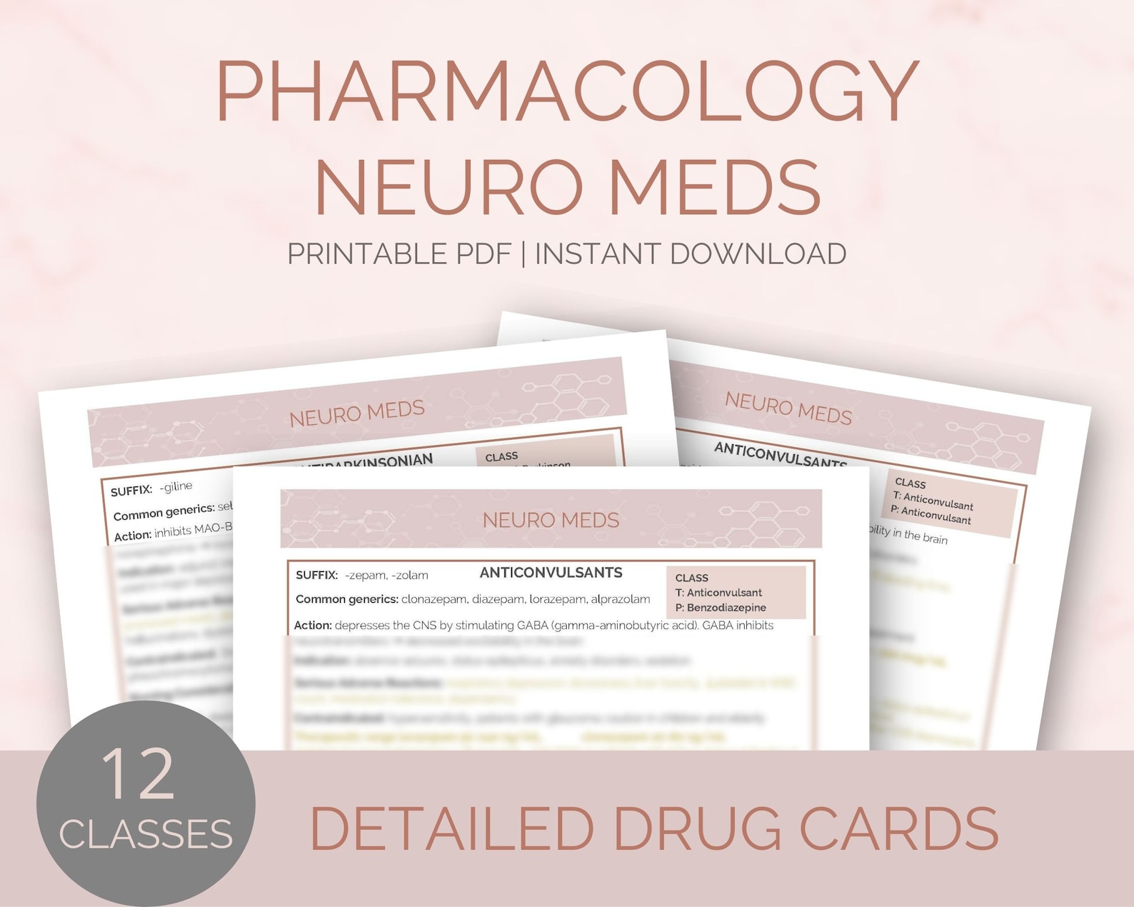 Nursing Pharmacology Neuro Meds Bundle | Nursing Study Guide | 12 Drug ...
