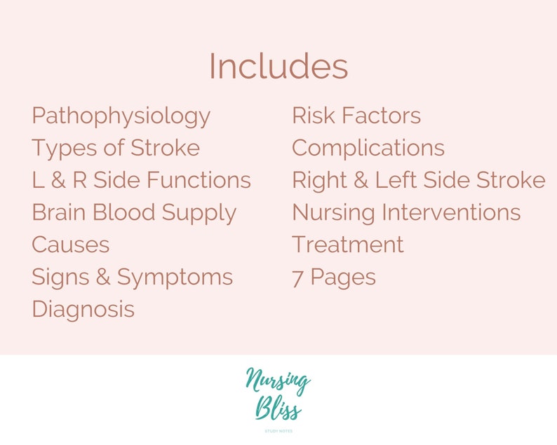 Stroke (CVA) Nursing Study Guide | Med-surg, Neuro 7 Pages (digital PDF ...