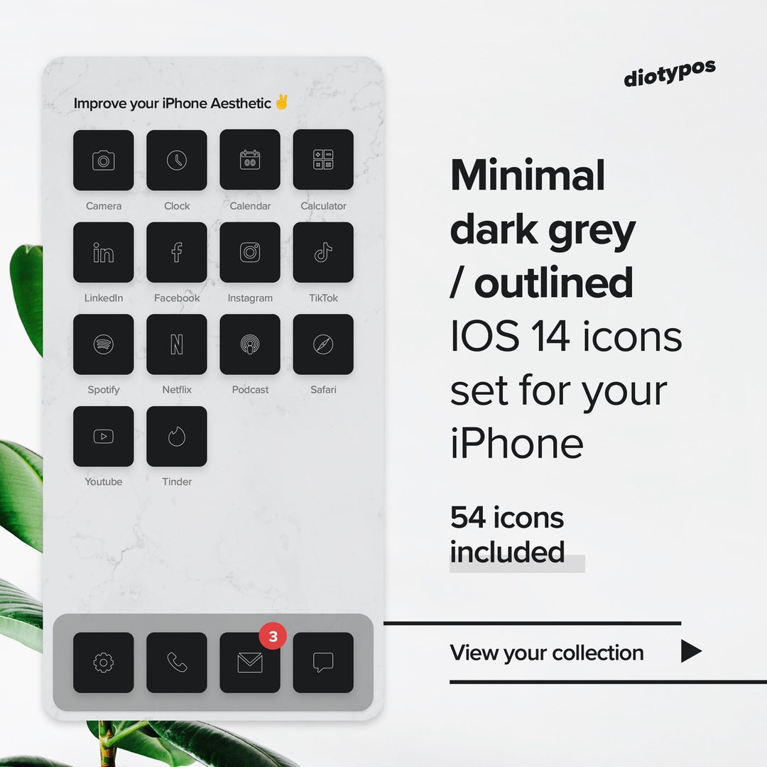 Minimal - Dark - Grey - Outlined - Aesthetic IOS 14 App / Application ...
