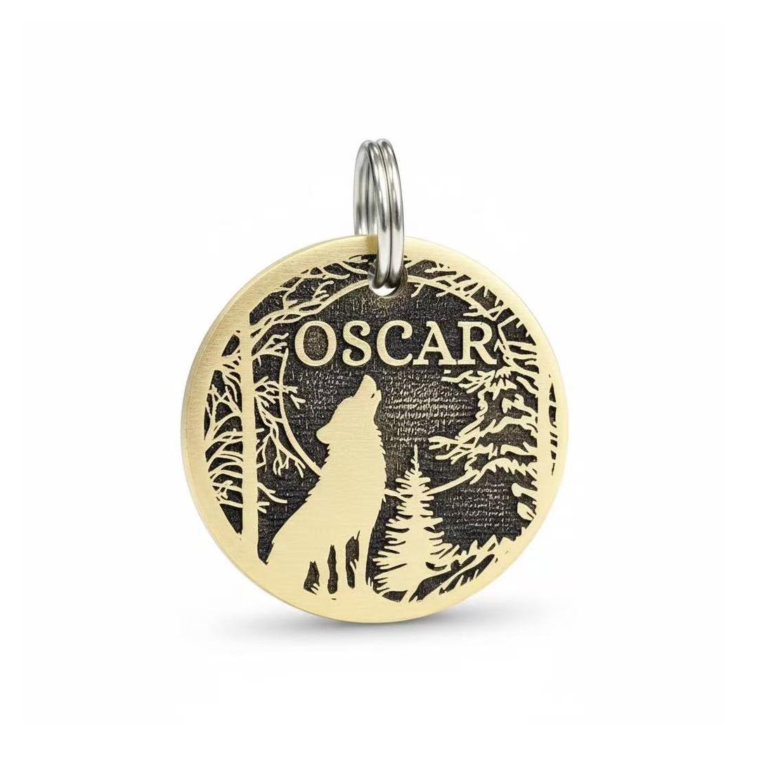 Engraved Brass Pet ID Tag, Forest Woof, Custom Dog Cat Collar Tag - Etsy