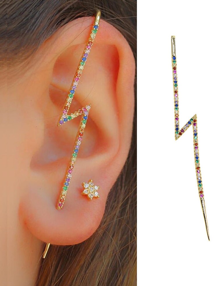Gold Lightning Bolt Crystal Earn - Etsy