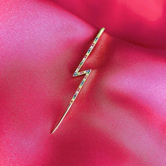 Gold Lightning Bolt Crystal Earn | Etsy