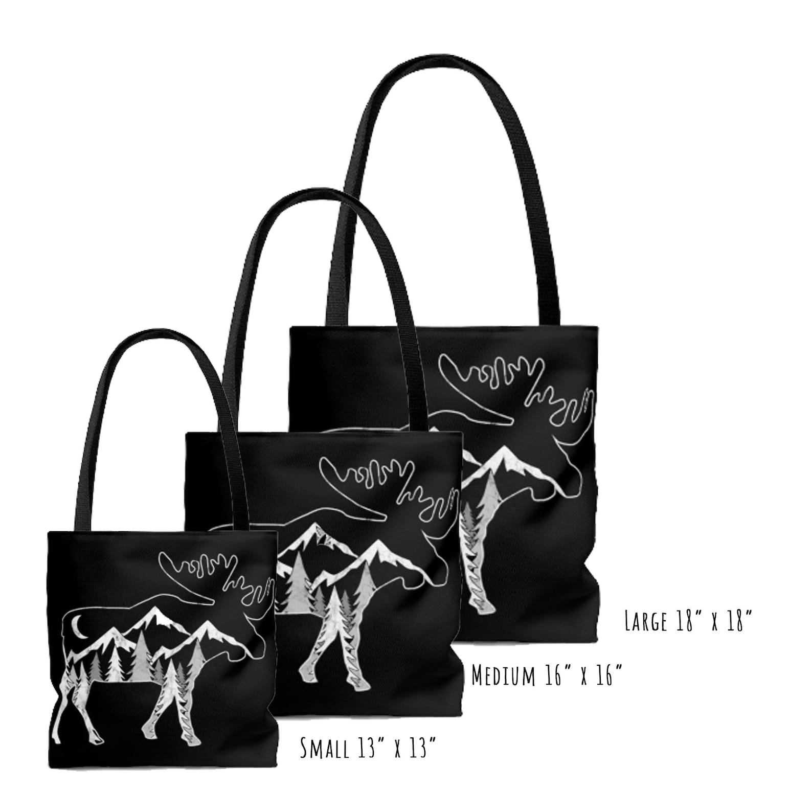 Moose Tote Bag, Moose and Mountain Bag, Mountain Tote Bag, Tree Tote ...