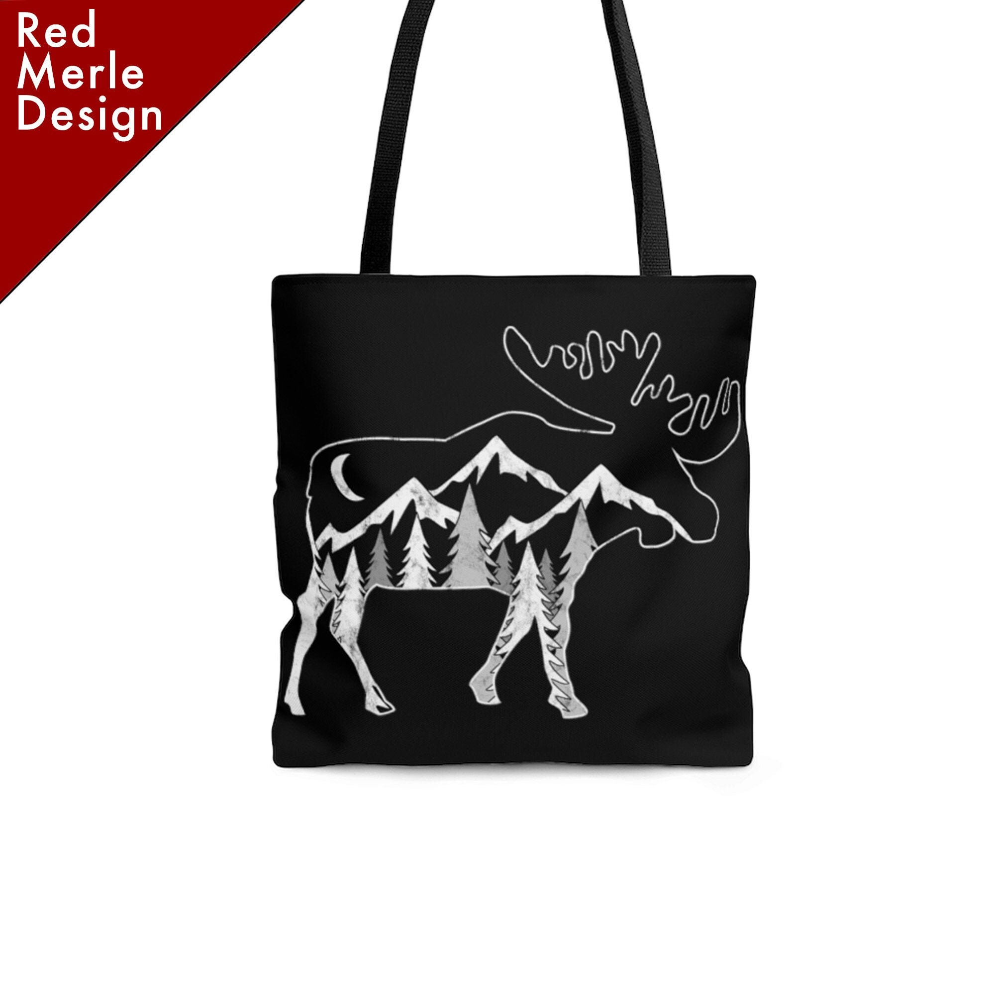 Moose Tote Bag, Moose and Mountain Bag, Mountain Tote Bag, Tree Tote ...