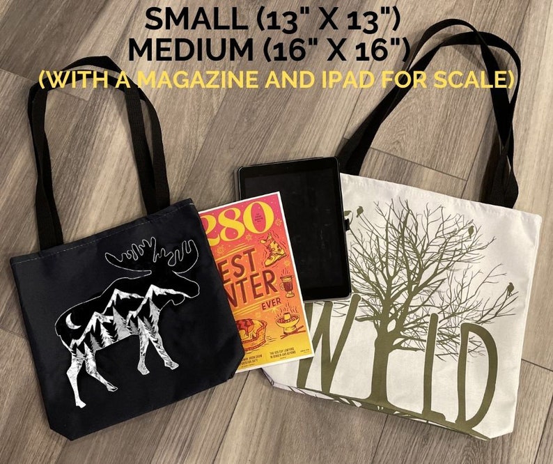 Moose Tote Bag, Moose and Mountain Bag, Mountain Tote Bag, Tree Tote ...