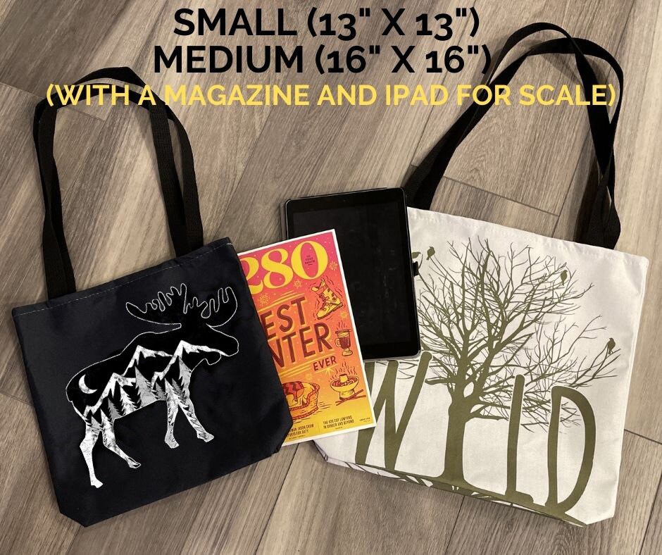Moose Tote Bag, Moose and Mountain Bag, Mountain Tote Bag, Tree Tote ...