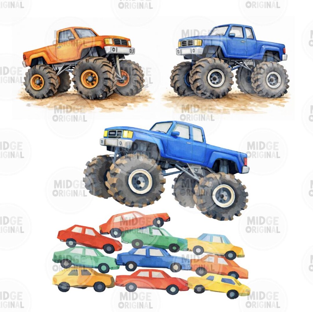 Watercolor Monster Truck Clipart Bundle | Digital Download PNG - Etsy ...