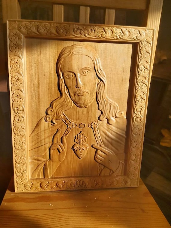 Sacret Heart of Jesus Wood Carving - Etsy