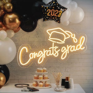 Congrats Grad Neon Sign, Graduation Party Decor, Custom LED Light ...