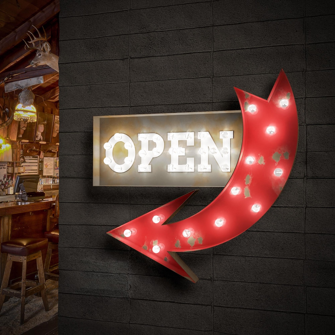 Marquee Light Retro Open Arrow Sign,customizable Marquee Sign,rustic ...