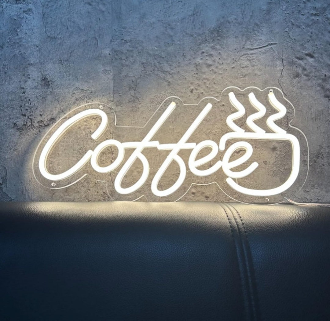 Coffee Neon Sign, Bright LED Coffee Sign With Metal Chain Neon Coffee ...