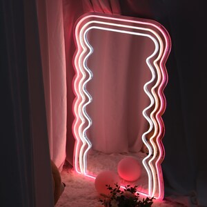 Wavy Pink Neon Mirror Glowing Mirror Led Neon Signneon Wall - Etsy UK