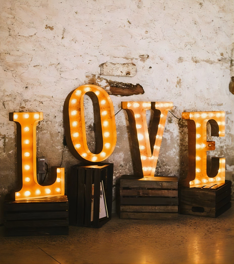 Wedding Love Sign Letter,custom Rust Bronze Metal Light up Marquee ...