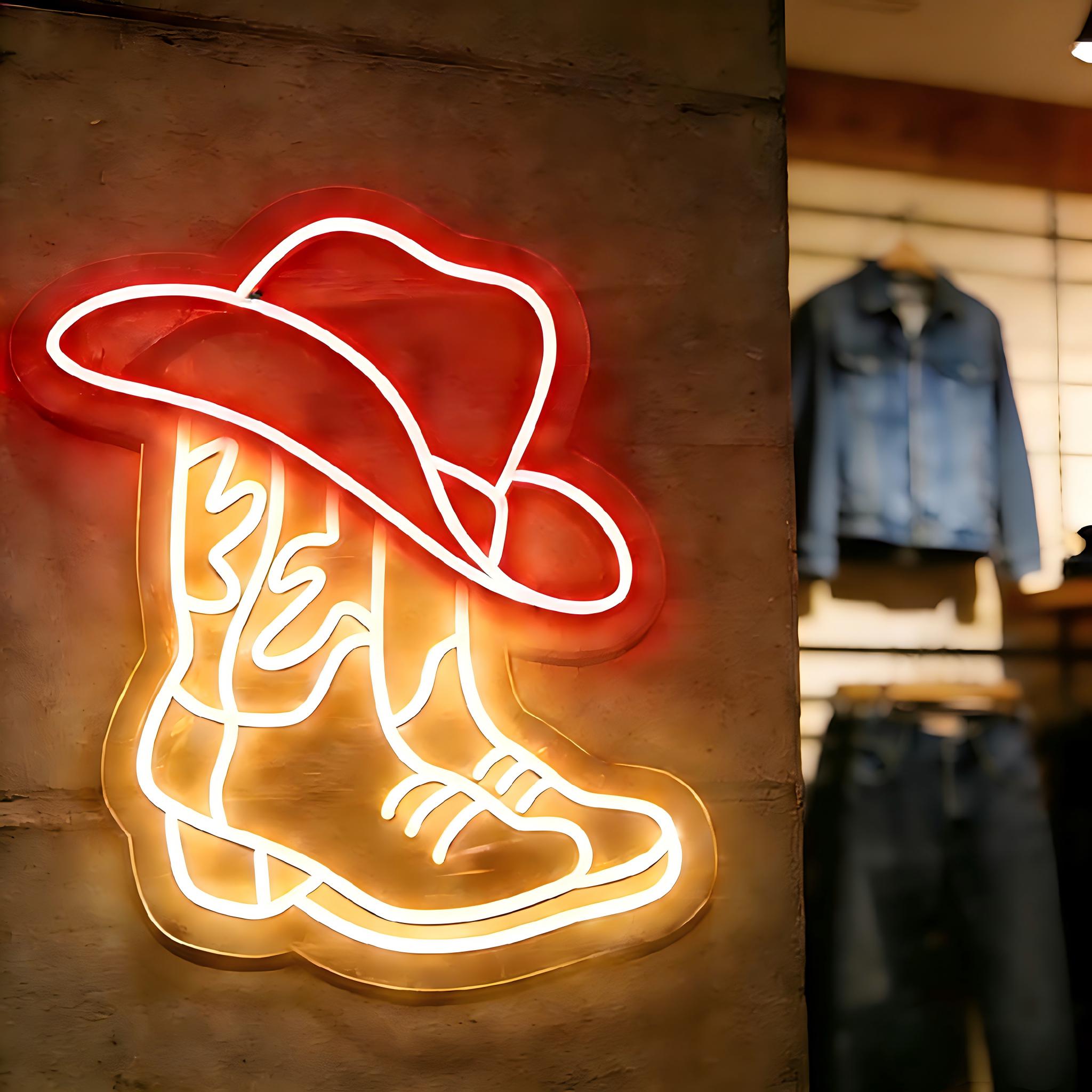 Cowboy Boot and Hat Neon Sign, LED Cowgirl Boots Neon Sign Wall Decor ...