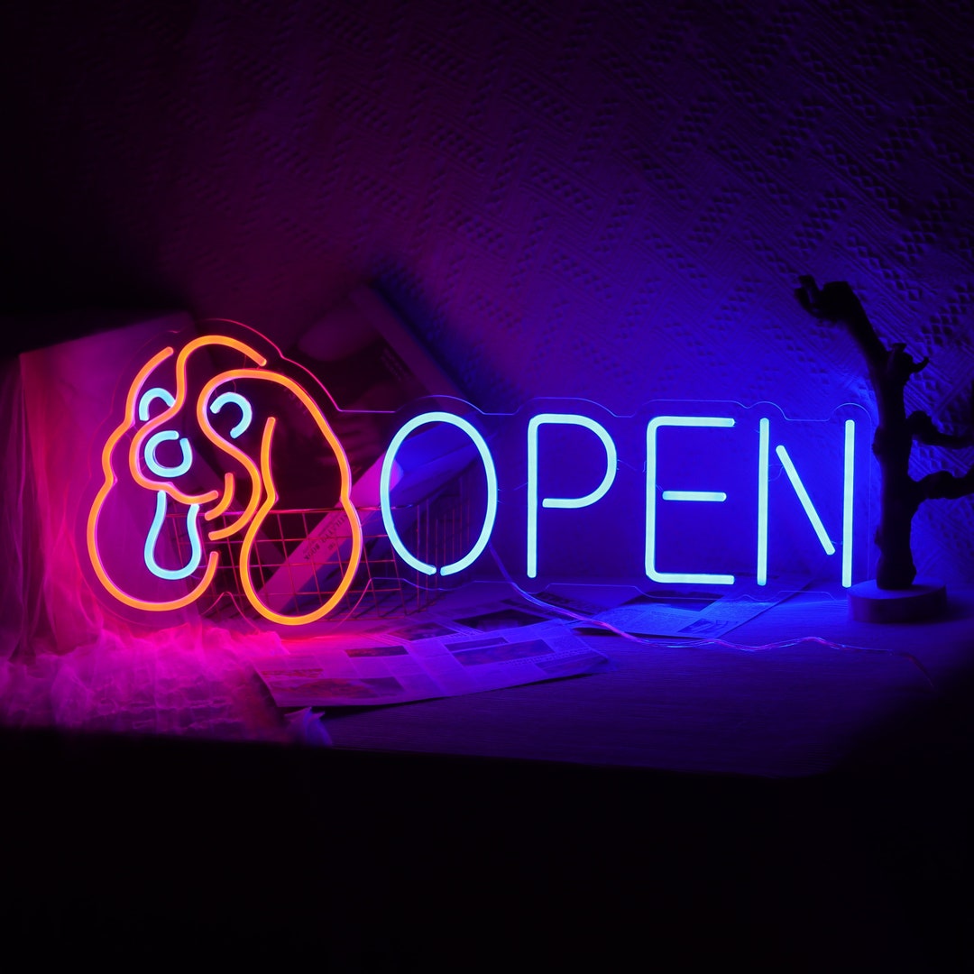 Open Neon Sign With a Dog Logo, Neon Open Sign, Handmade Welcome Sign ...