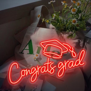 Congrats Grad Neon Sign, Graduation Party Decor, Custom LED Light ...