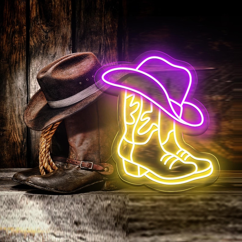 Cowboy Boot and Hat Neon Sign, LED Cowgirl Boots Neon Sign Wall Decor ...