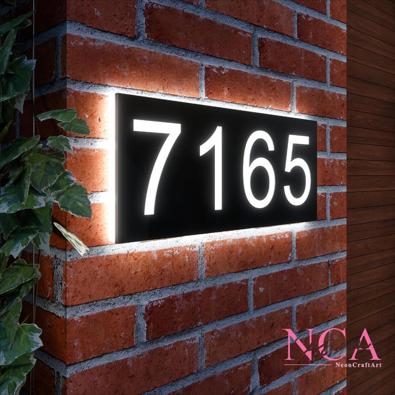 Solar Powered House Numbers Sign - LED Backlit Address Plaque for Front ...