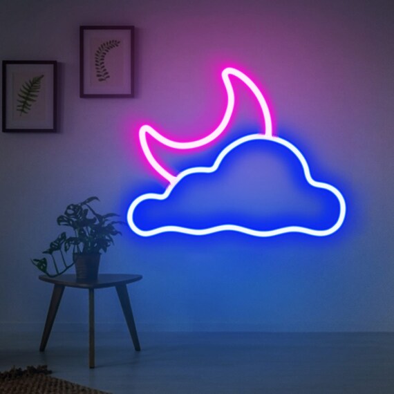 Cloud and Moon Neon Light Neon Lights Sign for Wall Decor Led - Etsy