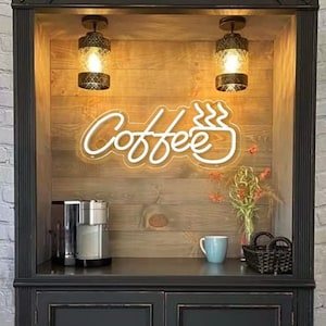 Coffee Neon Sign, Bright LED Coffee Sign With Metal Chain Neon Coffee ...