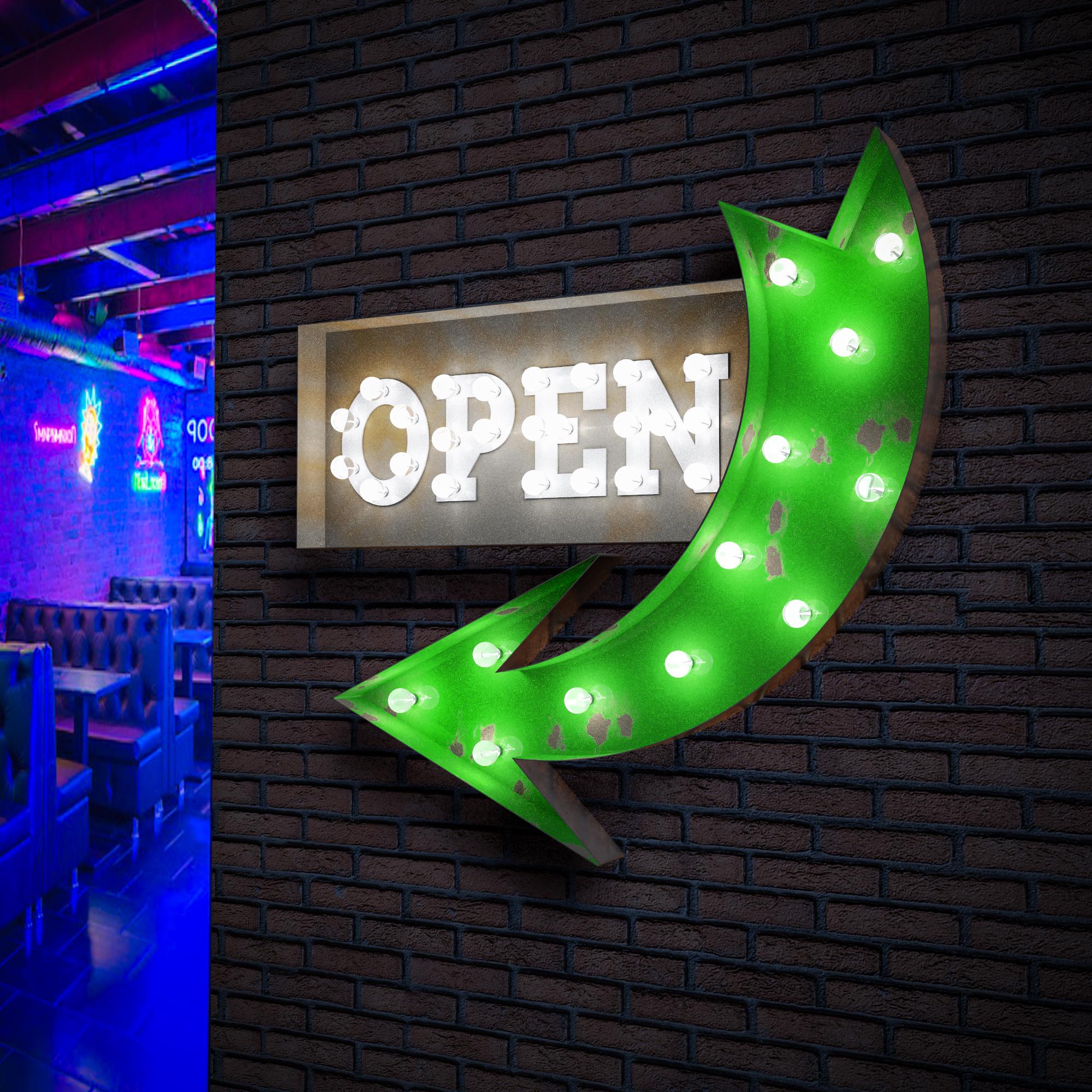 Marquee Light Retro Open Arrow Sign,customizable Marquee Sign,rustic ...