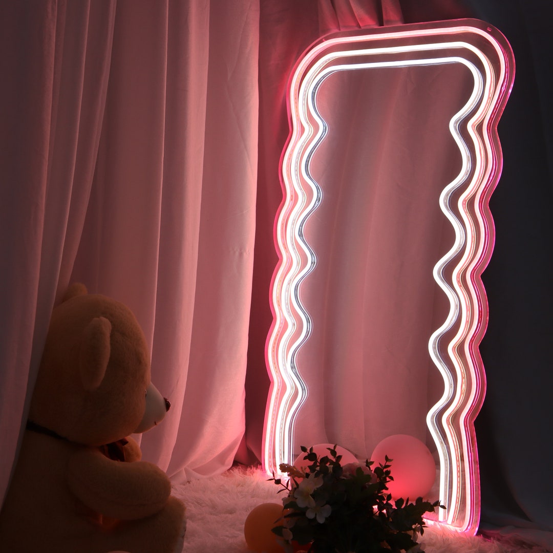 Wavy Pink Neon Mirror Glowing Mirror Led Neon Signneon Wall - Etsy UK