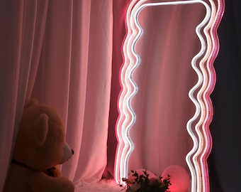 Wavy Pink Neon Mirror Glowing Mirror Led Neon Sign Light up - Etsy
