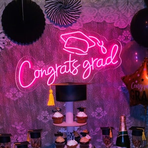 Congrats Grad Neon Sign, Graduation Party Decor, Custom LED Light ...