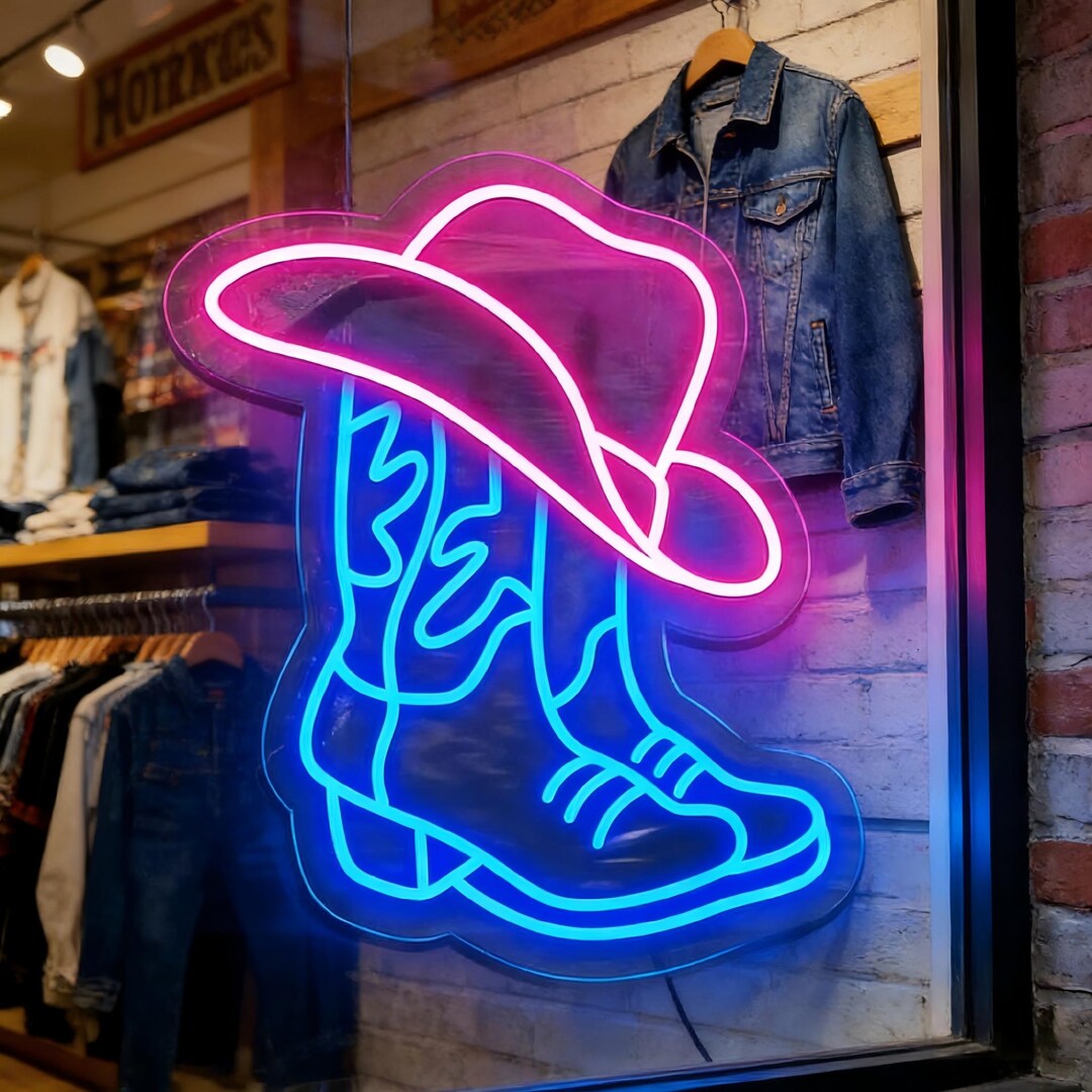 Cowboy Boot and Hat Neon Sign, LED Cowgirl Boots Neon Sign Wall Decor ...