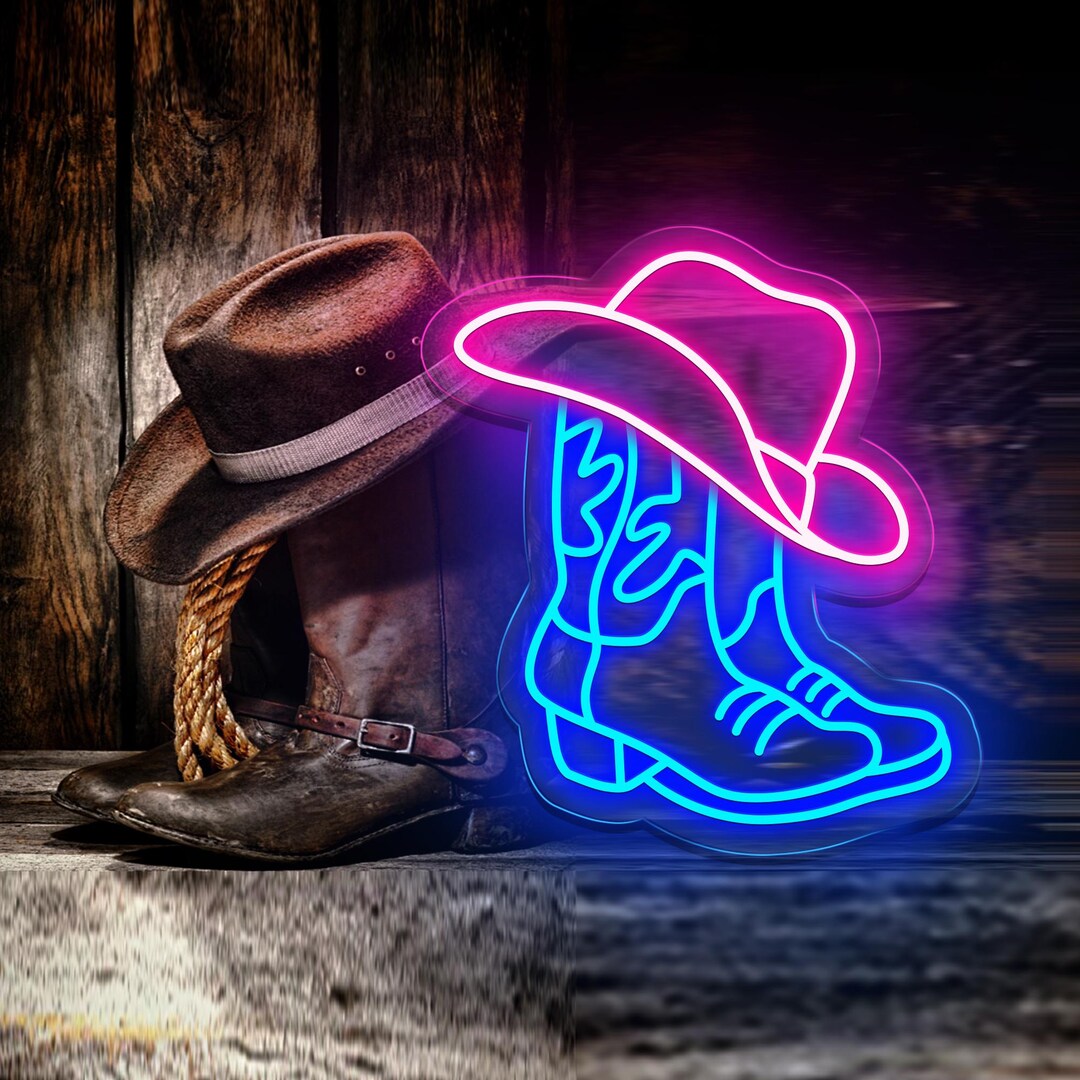 Cowboy Boot and Hat Neon Sign, LED Cowgirl Boots Neon Sign Wall Decor ...