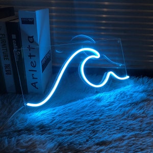 Wave Neon Sign, Wave Wall Art, Handmade LED Neon Sign, Wave Neon Light ...