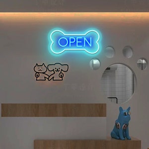 Open Neon Sign With Dog Bone, Pet Shop Open Sign, Open Sign for ...