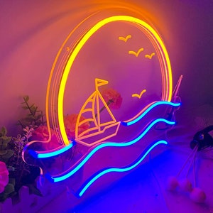 Sunset&sea Neon Sign, Seaside Scene LED Neon Signs, Handmade Neon Light ...