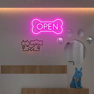 Open Neon Sign With Dog Bone, Pet Shop Open Sign, Open Sign for ...