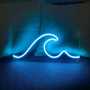 Wave Neon Sign, Wave Wall Art, Handmade LED Neon Sign, Wave Neon Light ...
