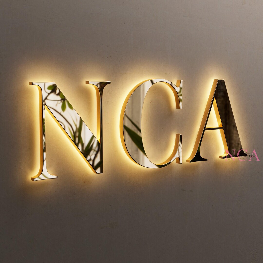 Luxury LED Backlit Metal Sign - Modern 3D Illuminated Letters for Store ...