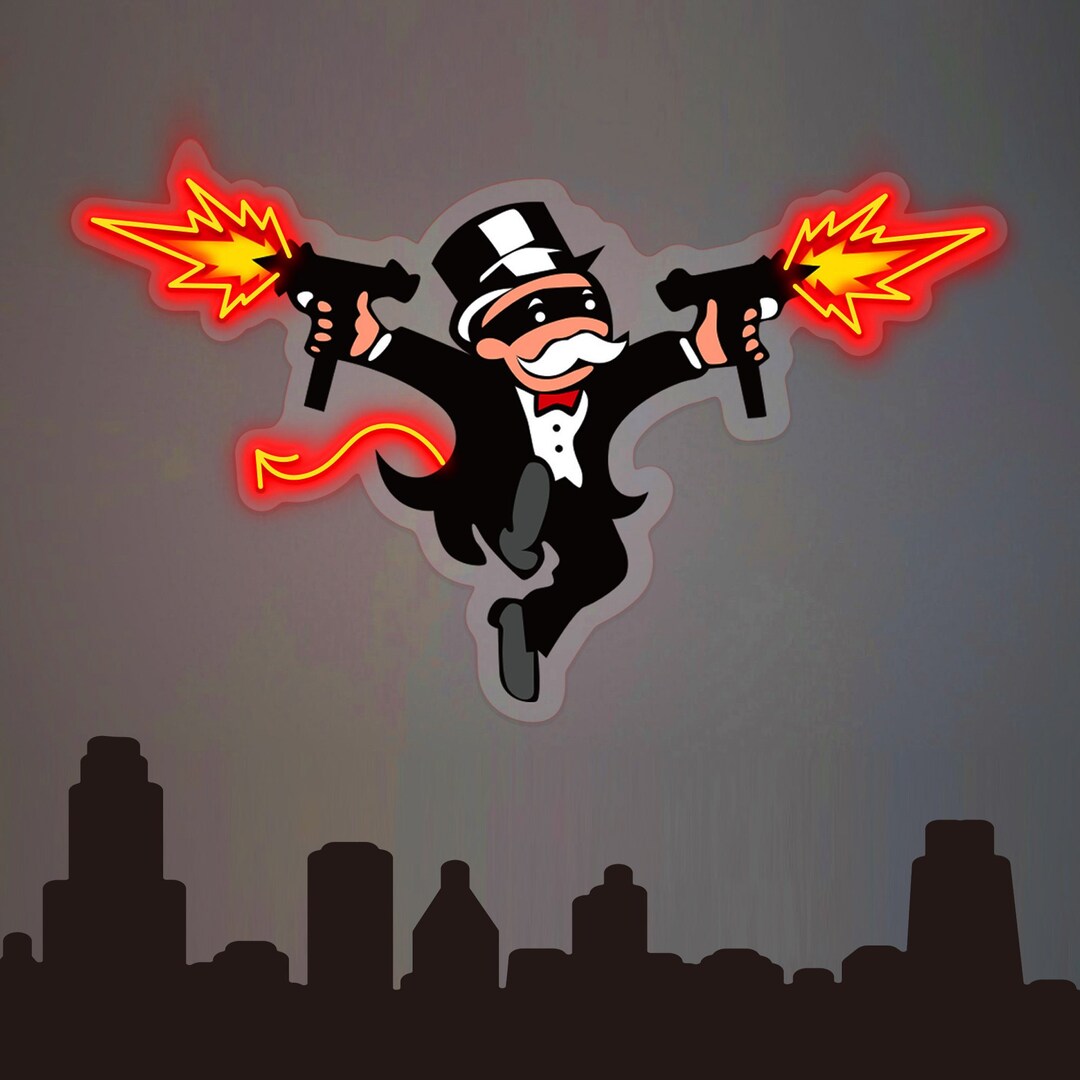 Monopoly Neon Sign the Uncle Devil With Gun Neon Light Wall - Etsy