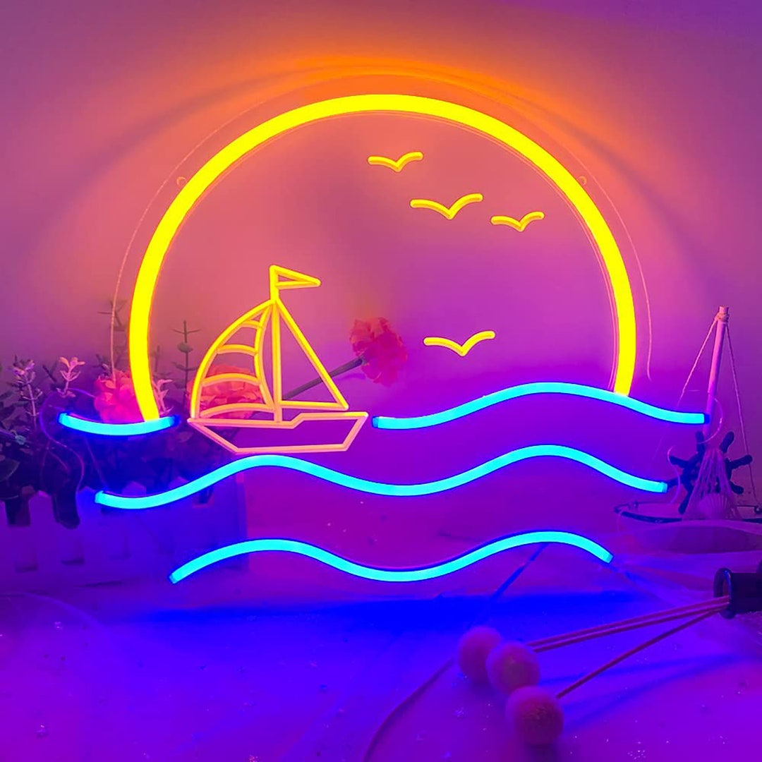 Sunset&sea Neon Sign, Seaside Scene LED Neon Signs, Handmade Neon Light ...