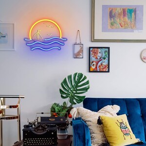 Sunset&sea Neon Sign, Seaside Scene LED Neon Signs, Handmade Neon Light ...