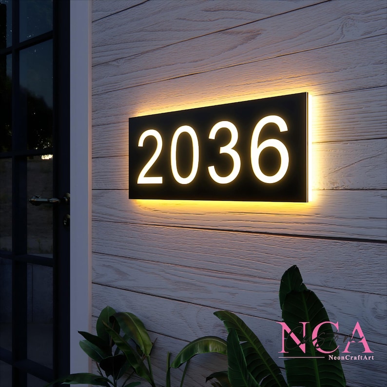 Solar Powered House Numbers Sign - LED Backlit Address Plaque for Front ...