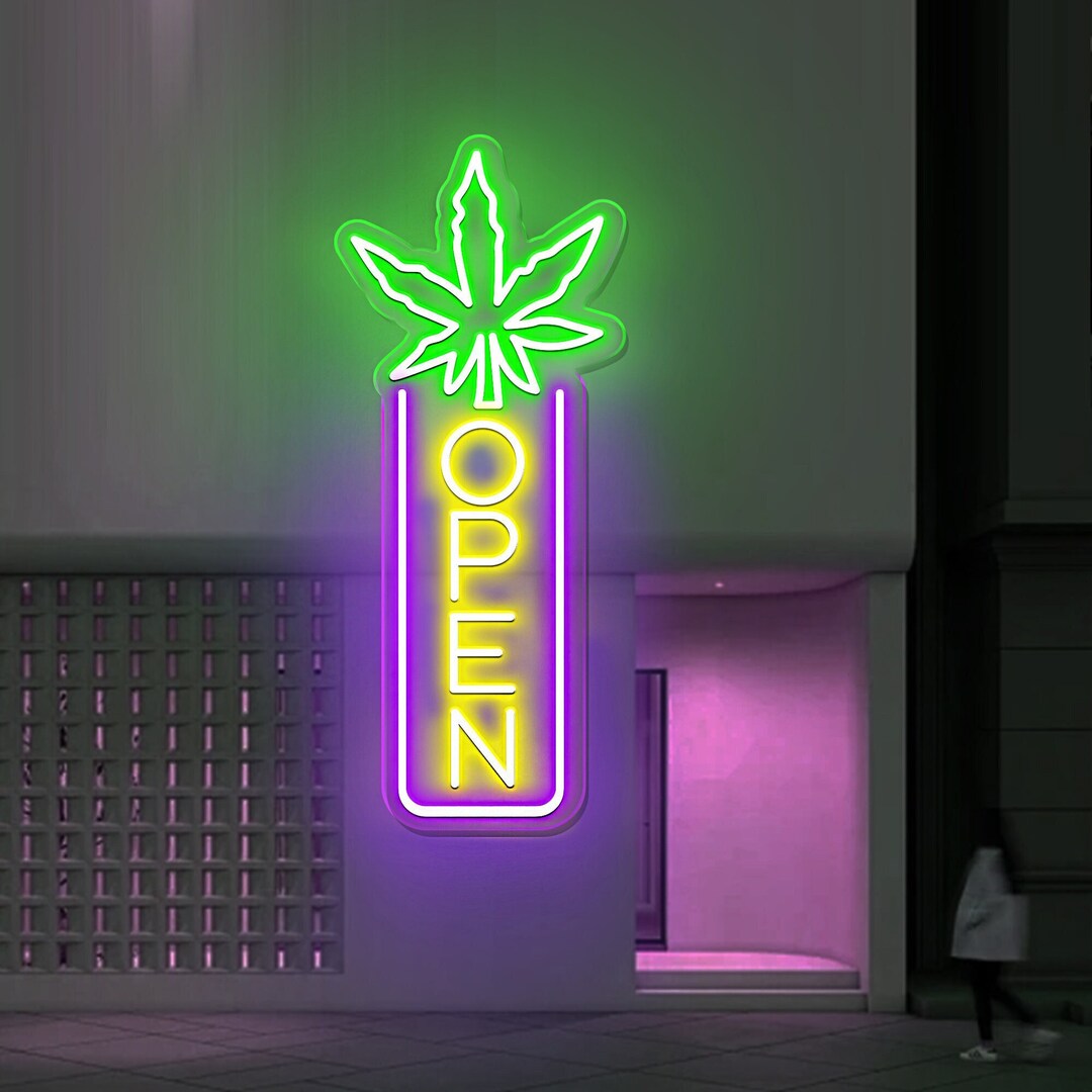 Indoor Cannabis Vertical Open Sign/ Vertical Open Neon Sign/ Open Neon ...
