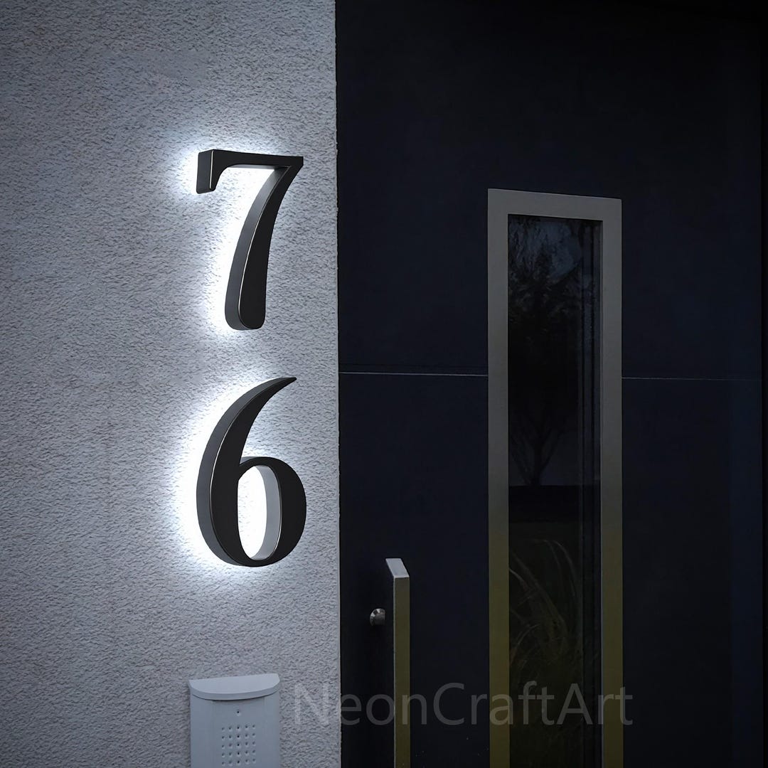 Custom Address Number Plate,illuminated Street Number,modern Metal ...