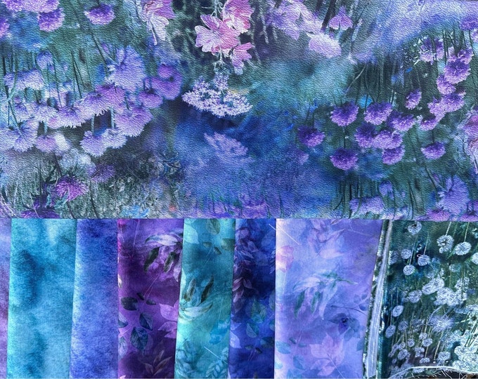 Hoffman Fabrics Dandelion Wishes, Purple and Blues, 9 Piece Fat Quarter ...