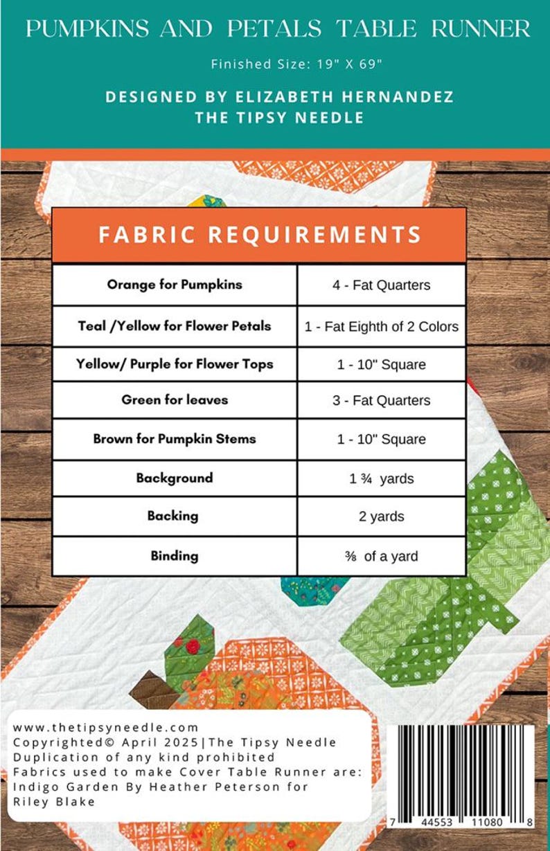 Pumpkin & Petals Table Runner Quilt Pattern (paper Pattern) - Etsy