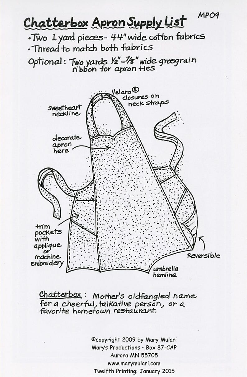 Chatterbox Reversible Apron- Sewing Pattern by Mary Mulari Designs ...