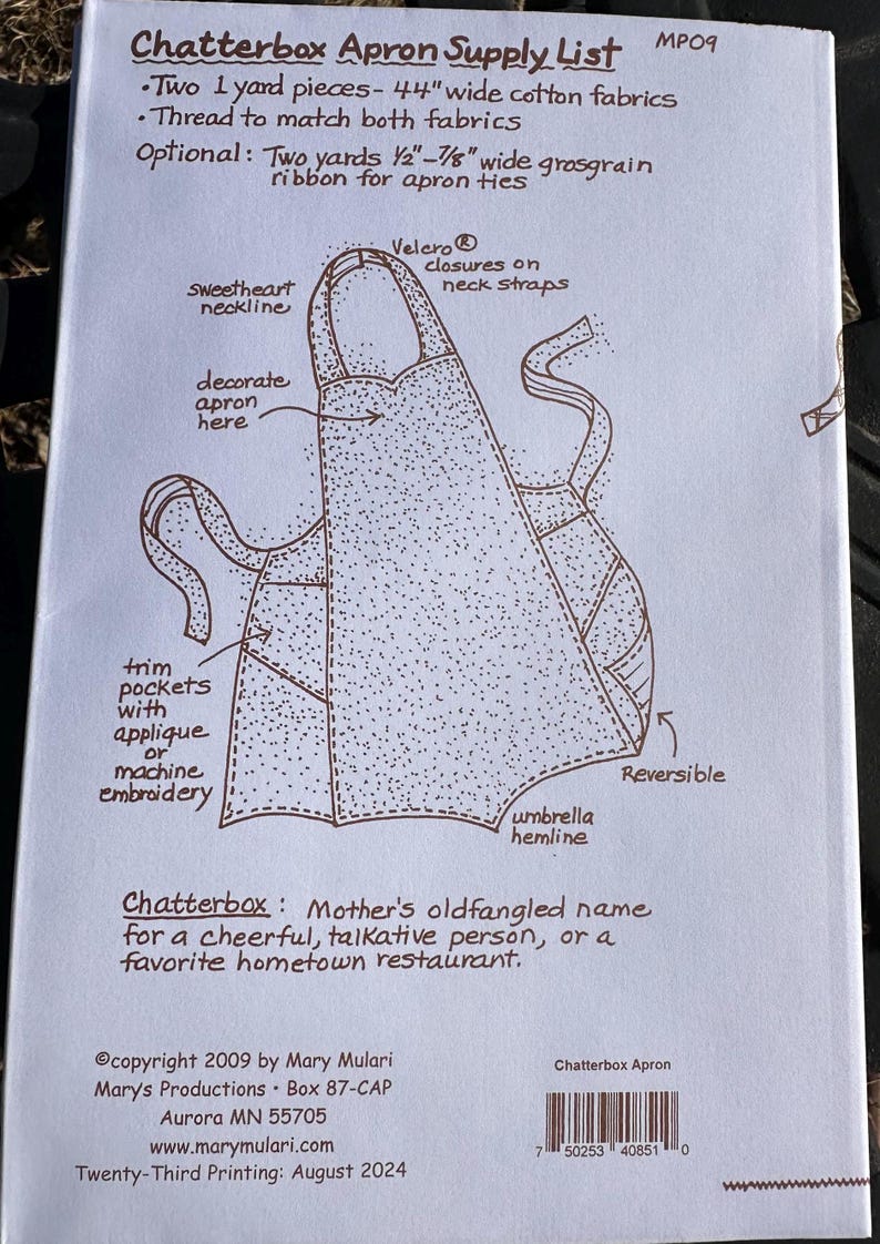 Chatterbox Reversible Apron- Sewing Pattern by Mary Mulari Designs ...