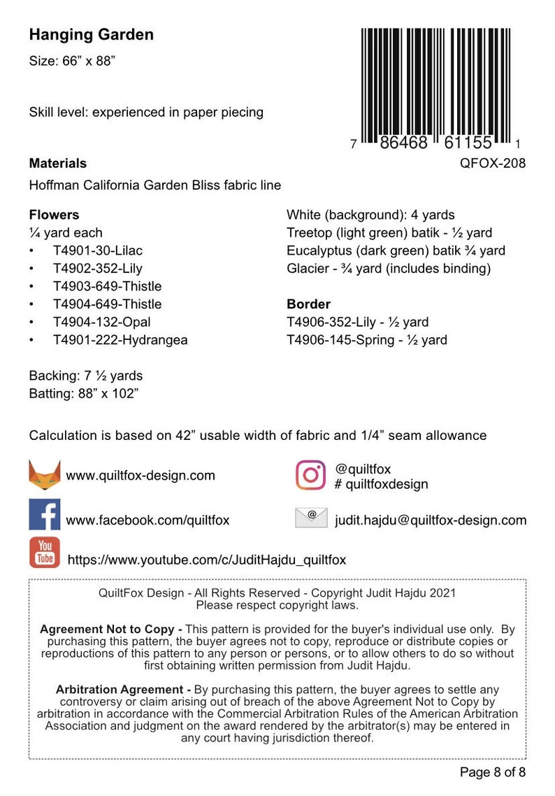 Hanging Garden Quiltingfox Designs Intermediate Paper Piecing Size 66 X ...