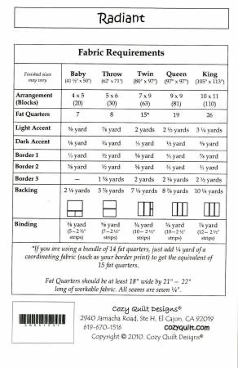 Radiant Quilt Pattern, A Fat Quarters Anonymous by Cozy Quilt Designs ...
