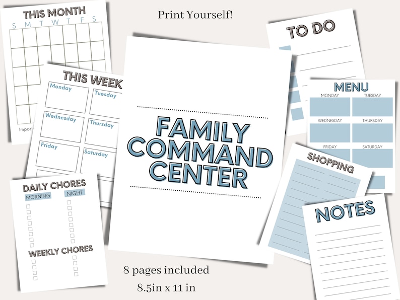 Family Command Center Printable - Weekly Menu - Shopping List ...