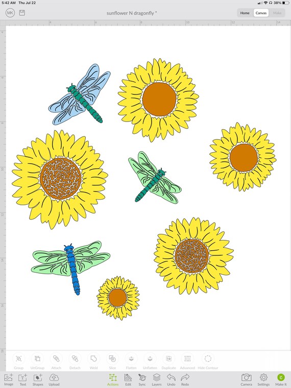 Girasoles y libélulas SVG dibujados a mano únicos para - Etsy México